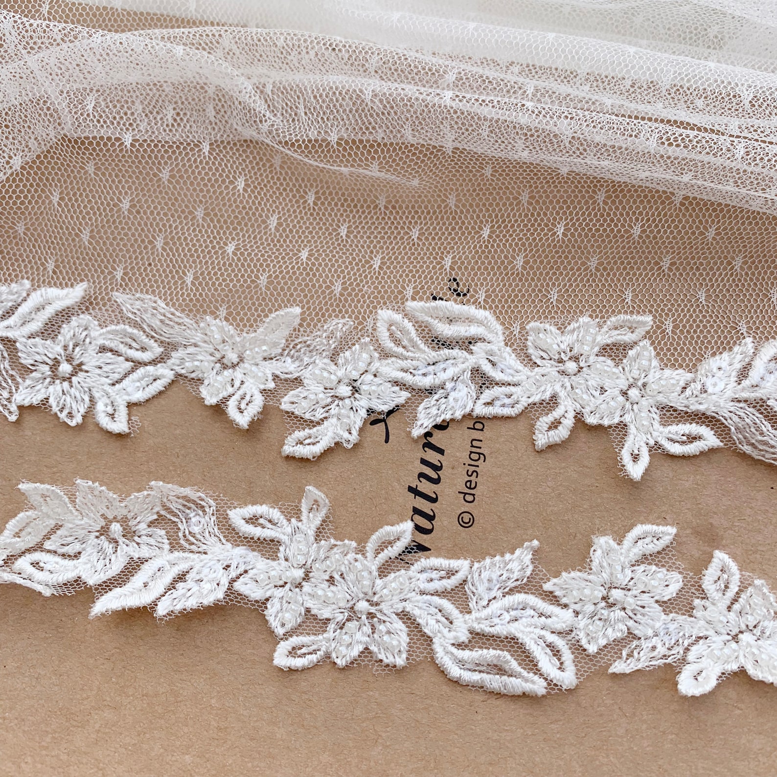 Fancy 3cm Wide Floral Embroidery Sequined Beaded Light Ivory Bridal Hem ...