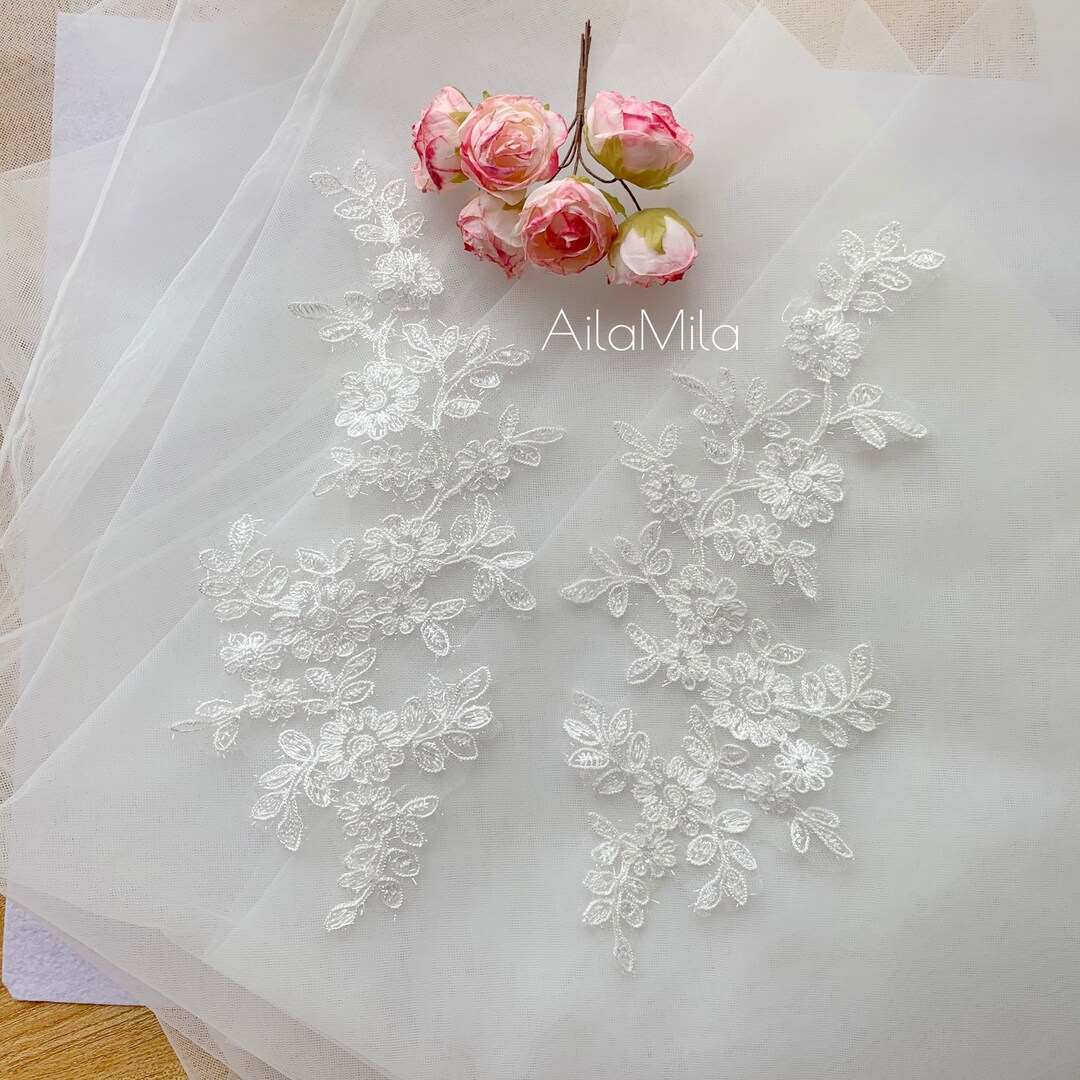 Off White Bridal Lace Applique Lace Motif Lace Placement in Mirror Pair ...