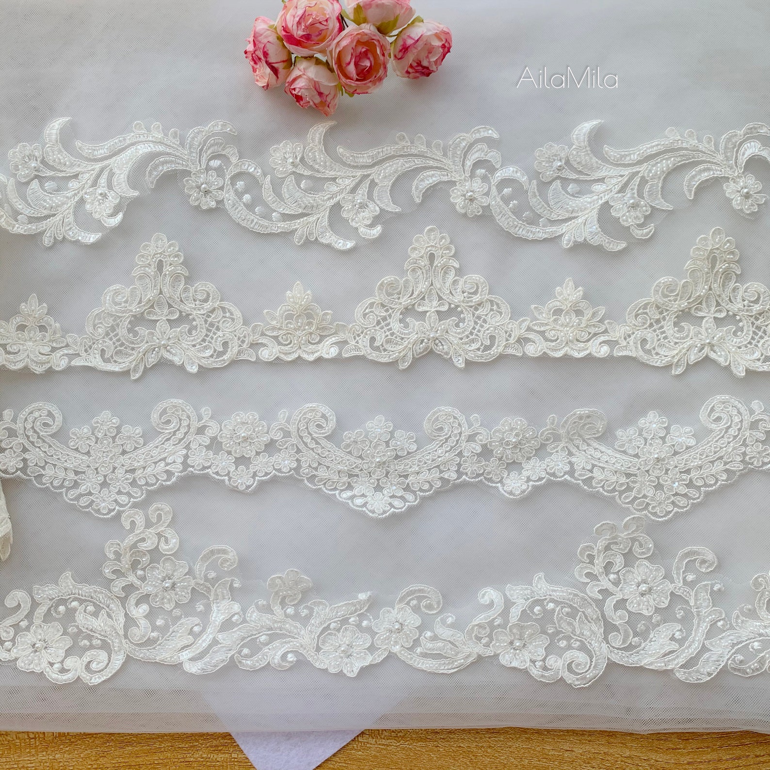 Heavy Beaded Alencon Lace Trim Ivory Bridal Lace Trim Luxury - Etsy
