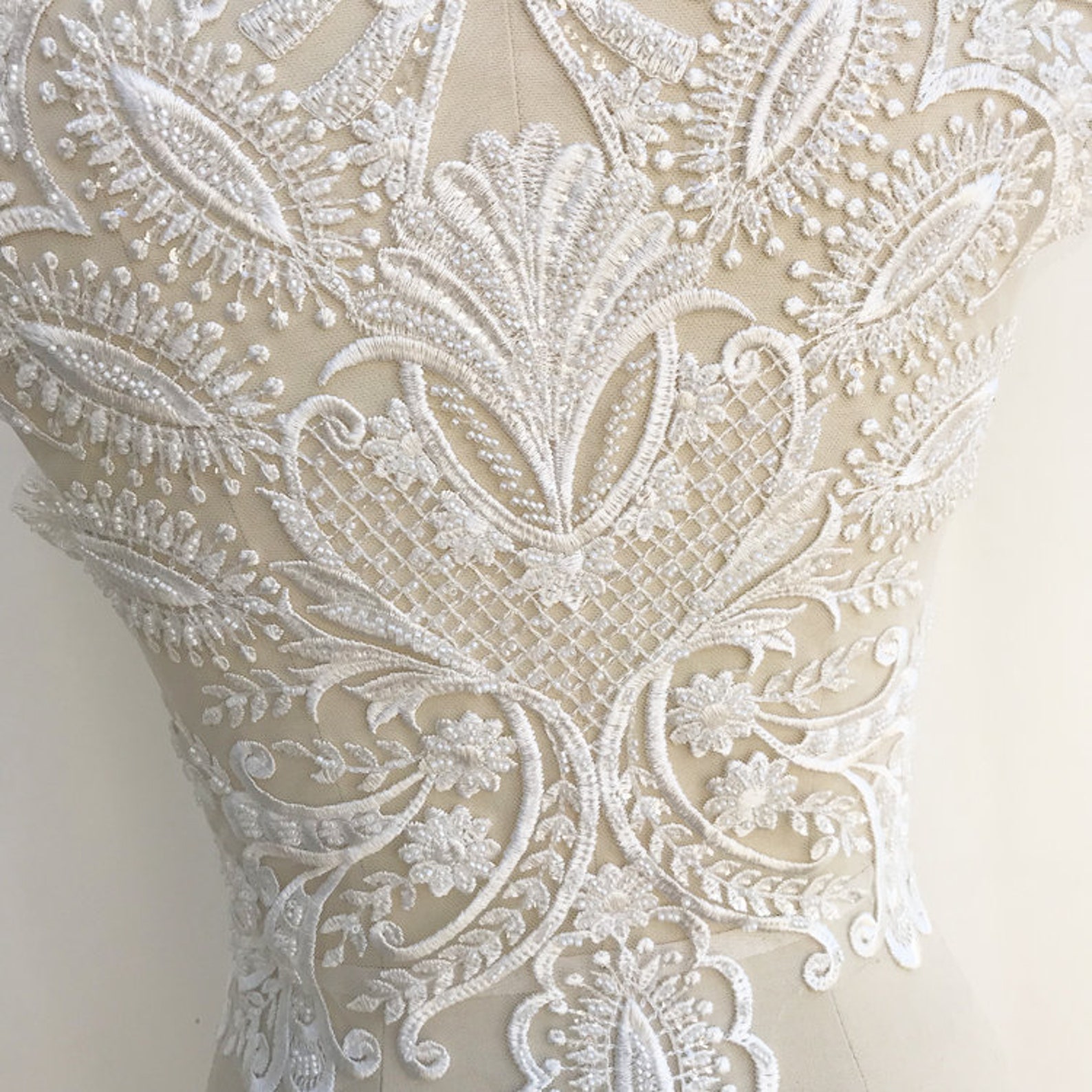 Gorgeous Heavy Beaded Bridal Lace Applique Luxury Bridal Lace | Etsy