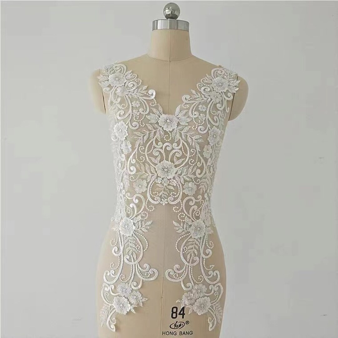 Oversize Gorgeous Light Ivory Beaded Lace Bodice Embroidery Bridal Lace ...
