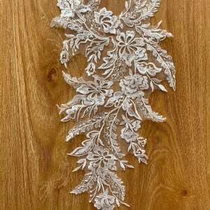 Light Ivory Paired Floral Bridal Lace Motif, Sequins Bridal Gown ...