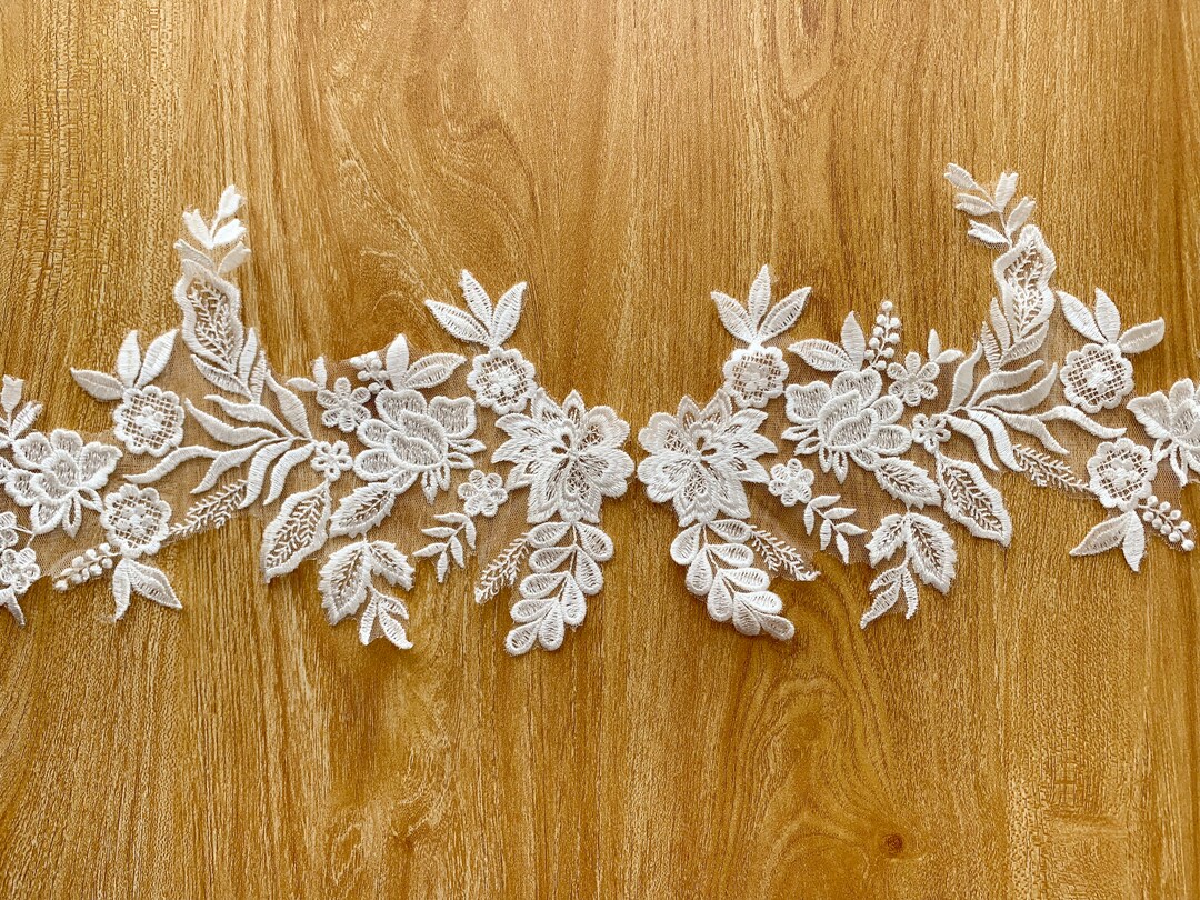 Fabulous Light Ivory Paired Floral Bridal Lace Motif, Wedding Dress ...