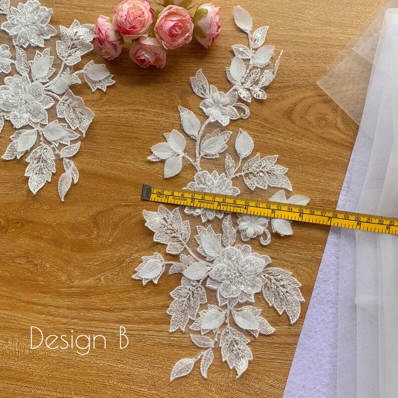 Super Elegant A&B Set Lace Placement, 3D Beaded Light Ivory Bridal Lace ...