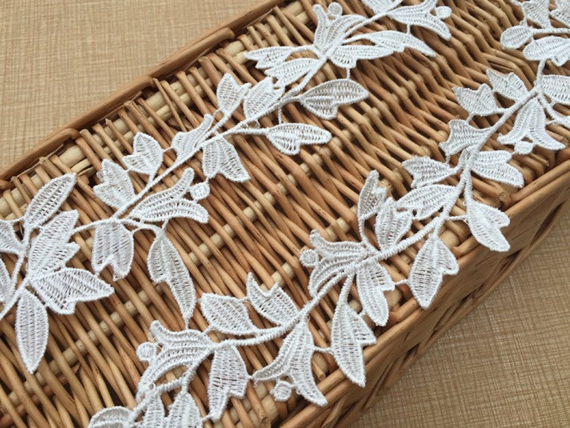 Sell by Pair off White Leaves Lace Motif, Wedding Lace Applique, Venise ...