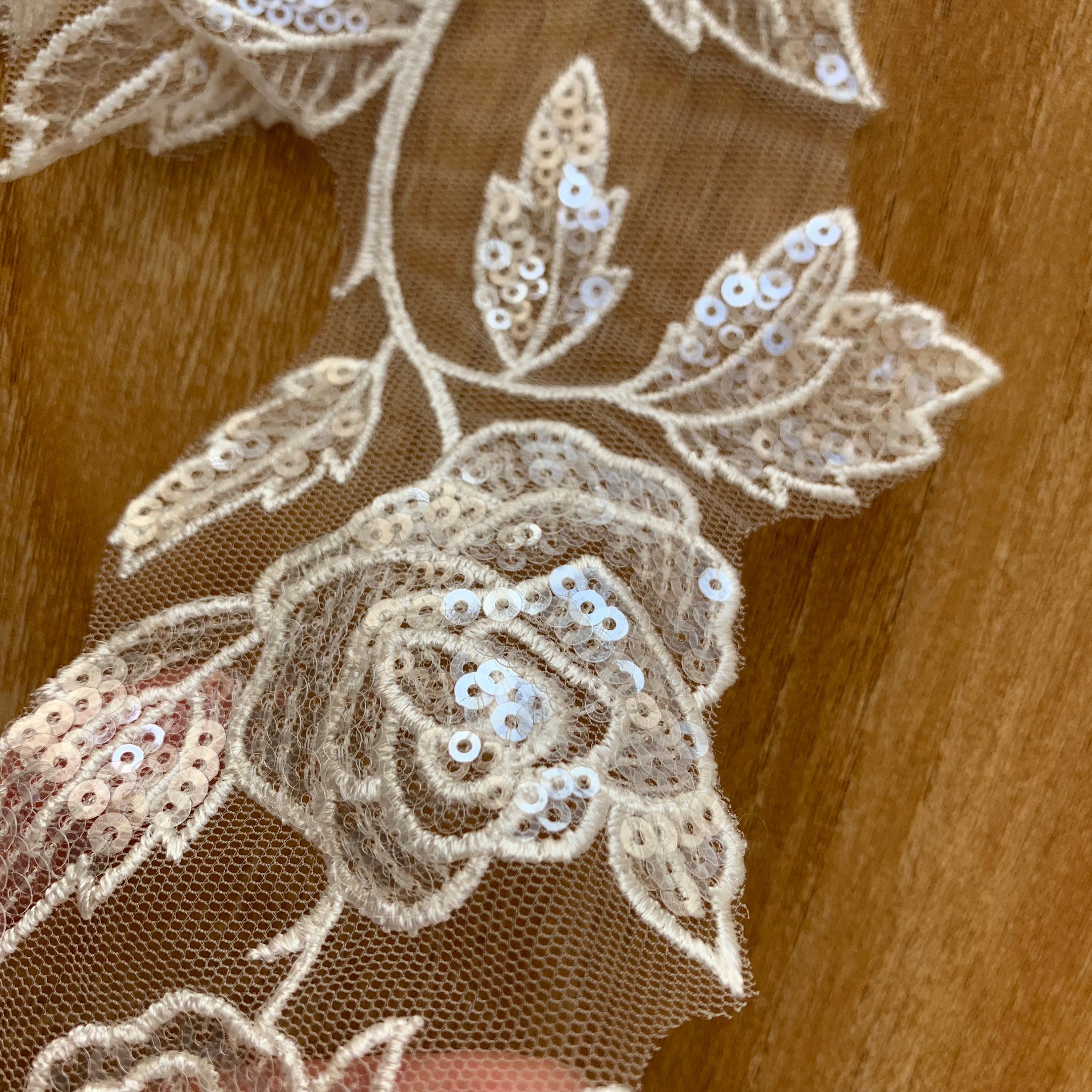 Full Clear Sequins Light Ivory Embroidery Paired Floral | Etsy