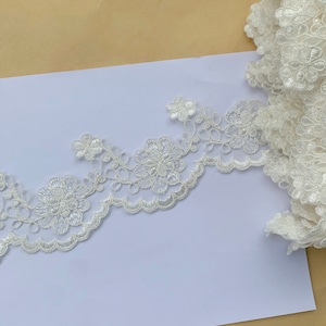 Fancy 8cm Wide Floral Embroidery Ivory Bridal Hem Lace Trim, Wedding ...