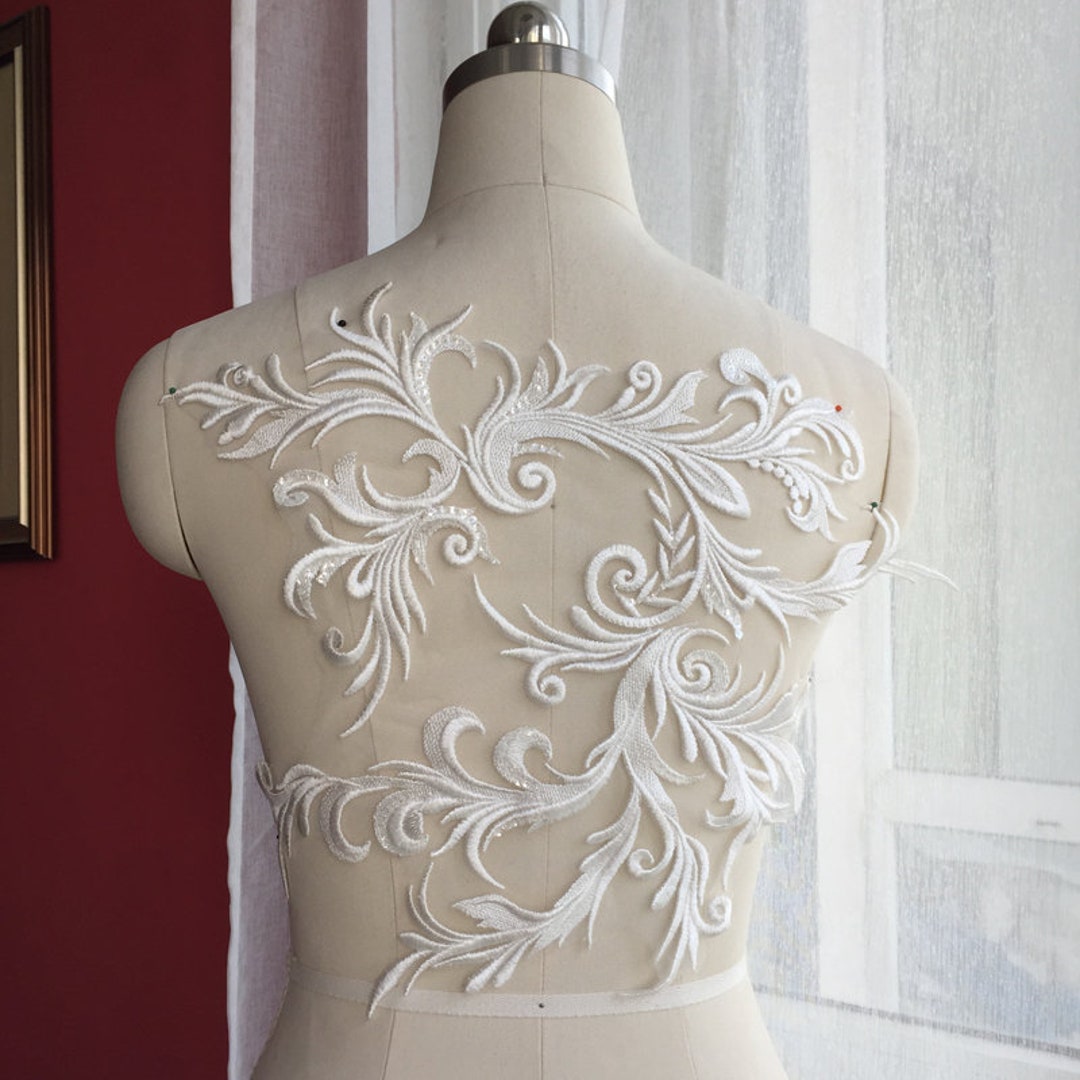 Mirror Pair Unique Design Elegant Quality Bridal Lace Applique, Clear ...