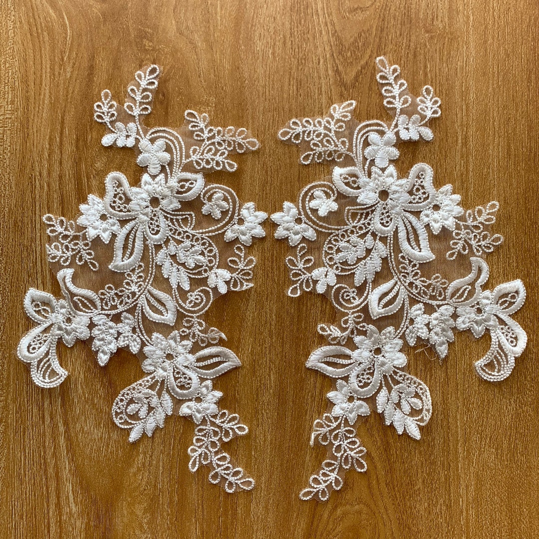 Light Ivory Paired Floral Bridal Lace Motif, Wedding Dress Applique ...