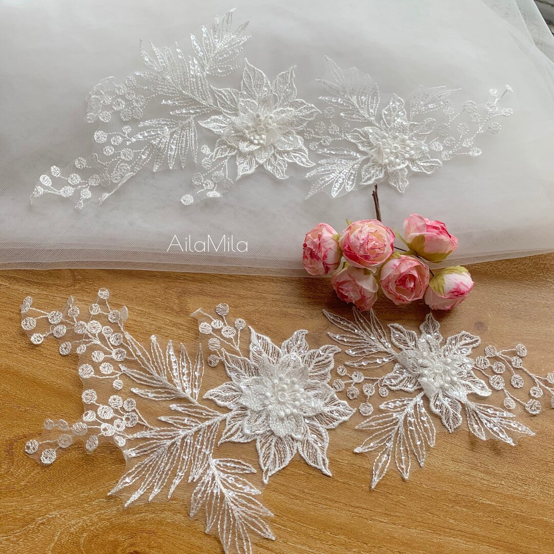 High End Quality Elegnat Light Ivory 3D Flowers Bridal Lace Appliqué ...