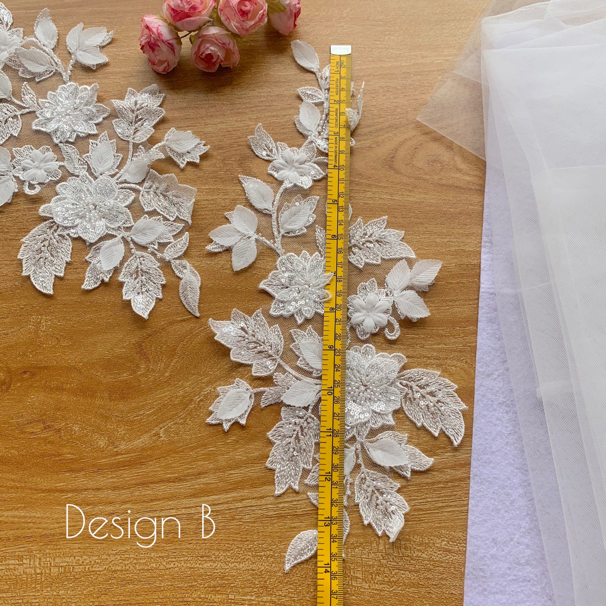 Super Elegant A&B Set Lace Placement, 3D Beaded Light Ivory Bridal Lace ...