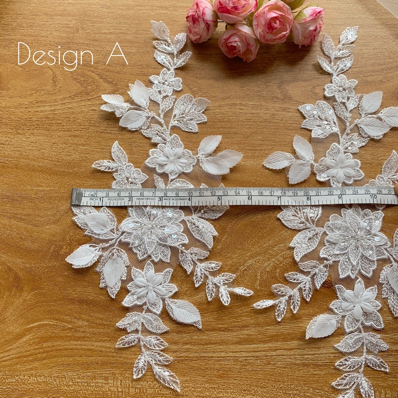 Super Elegant A&B Set Lace Placement, 3D Beaded Light Ivory Bridal Lace ...