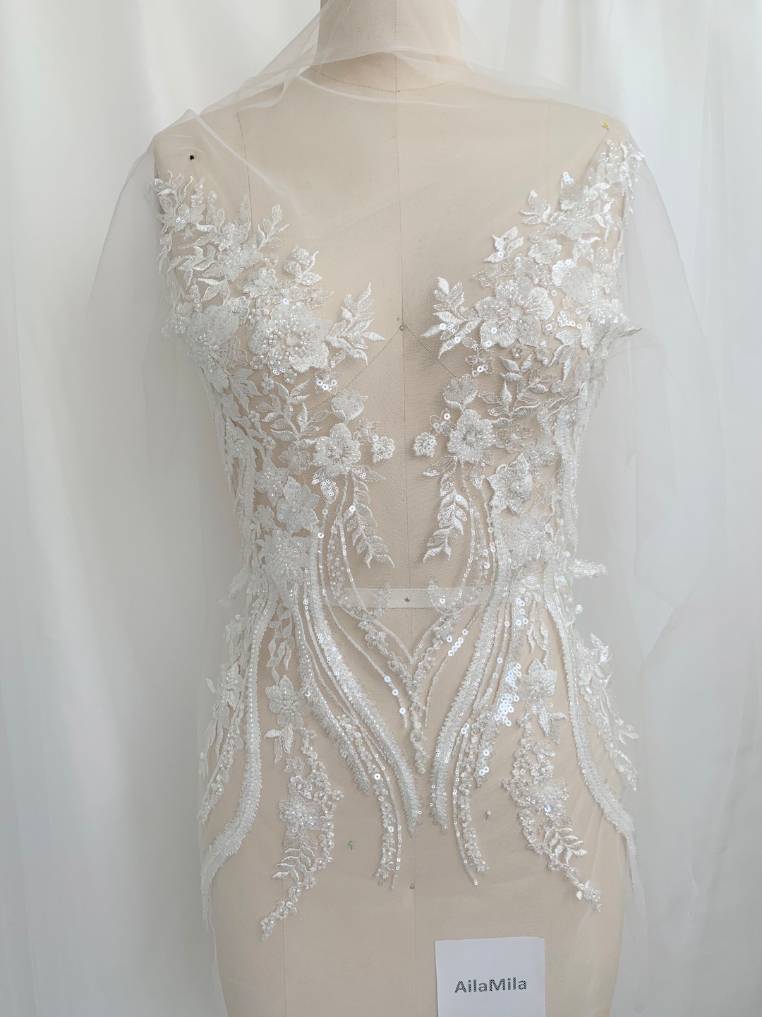 Oversize Luxury Quality Light Ivory Beaded and Sequined Bridal Lace ...