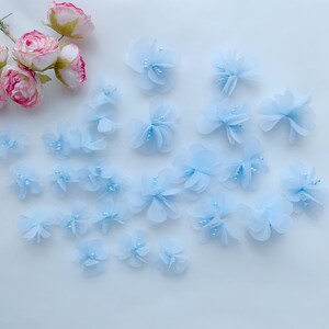 Handmade DIY Baby Blue Organza Flowers for Bridal Dress Veils and ...