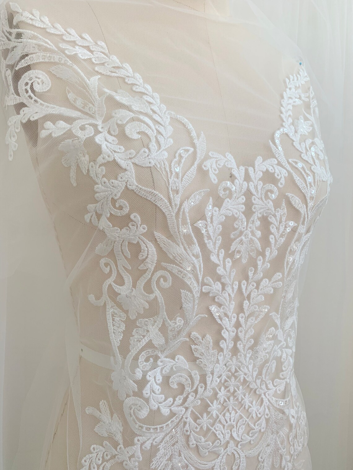 Oversize Quality Sequins off White Bridal Lace Applique, Floral Bodice ...