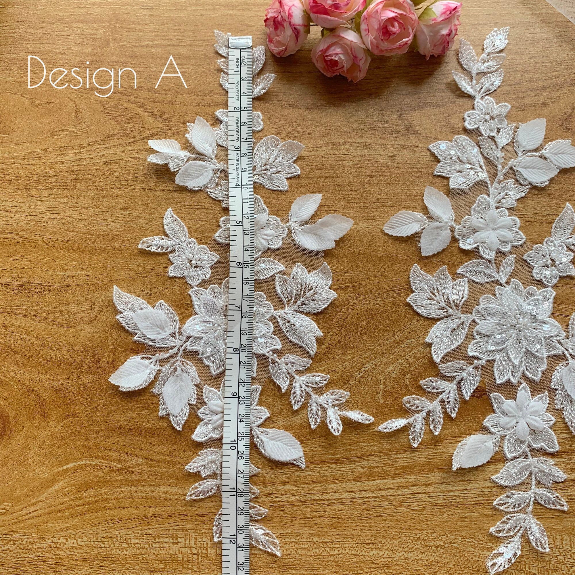 Super Elegant A&B Set Lace Placement, 3D Beaded Light Ivory Bridal Lace ...