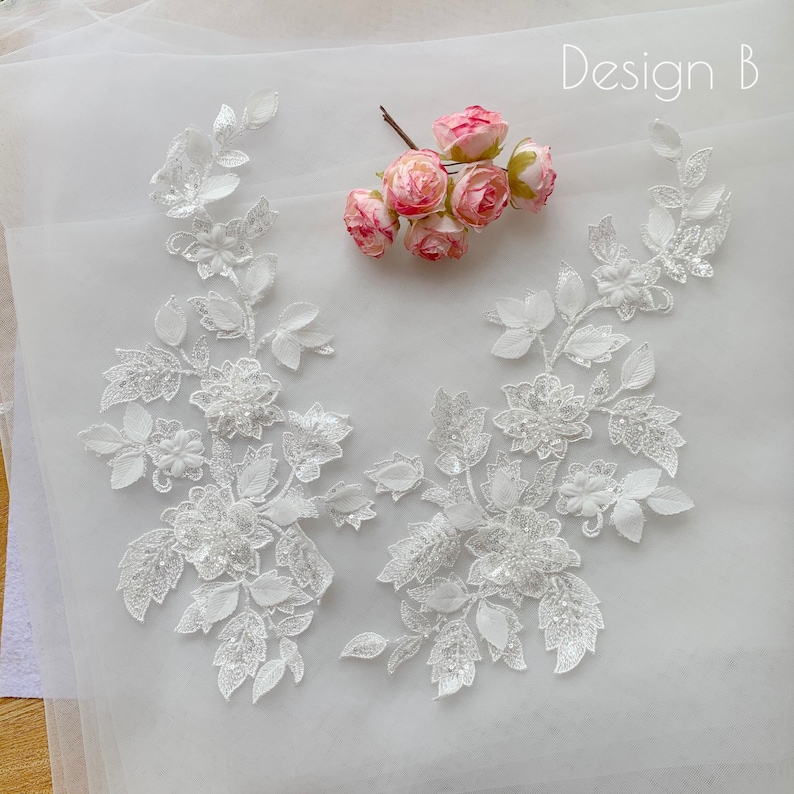 Super Elegant A&B Set Lace Placement, 3D Beaded Light Ivory Bridal Lace ...
