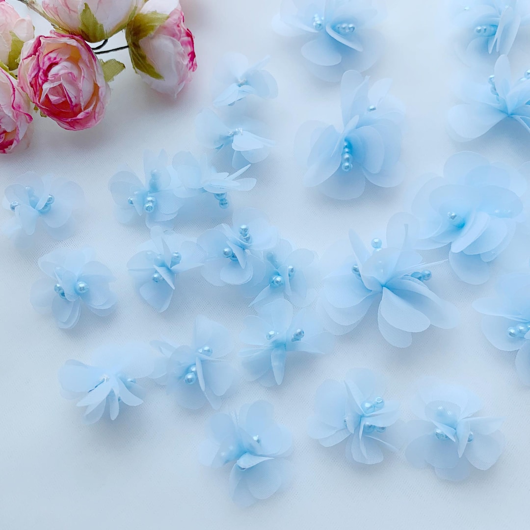 Handmade DIY Baby Blue Organza Flowers for Bridal Dress Veils and ...