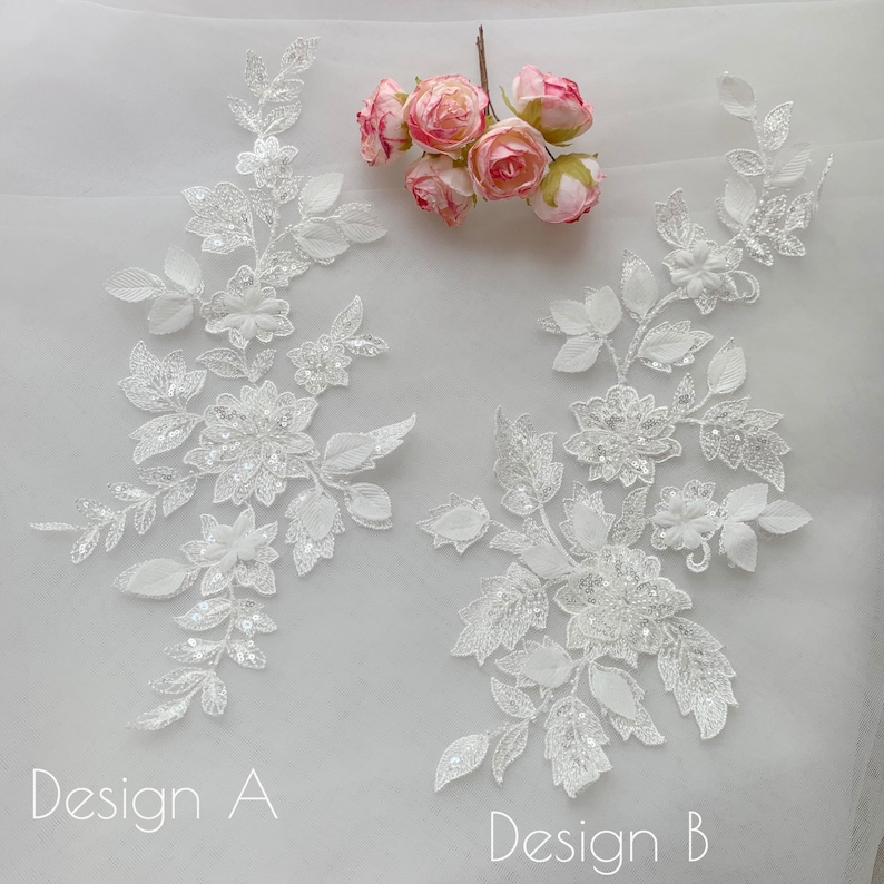 Super Elegant A&B Set Lace Placement, 3D Beaded Light Ivory Bridal Lace ...