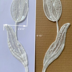 Beaded Tulip Lace Applique in Mirror Pairs, Corded Light Ivory Bridal ...