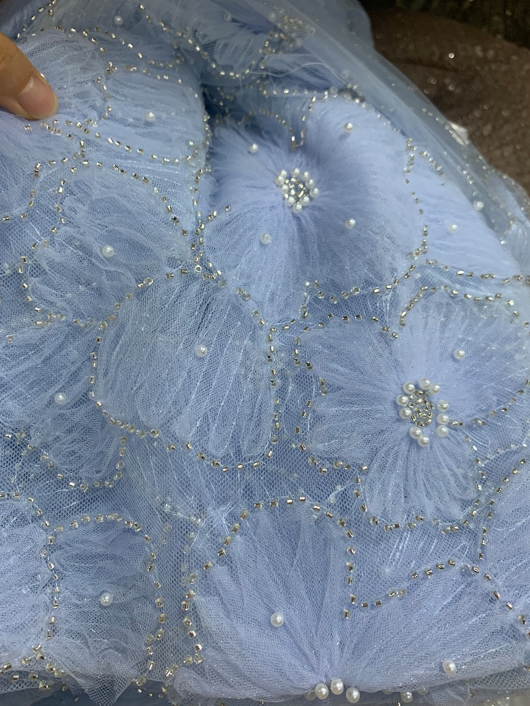 Baby Blue Floral Beaded Lace Fabric, Sell by Yard - Etsy