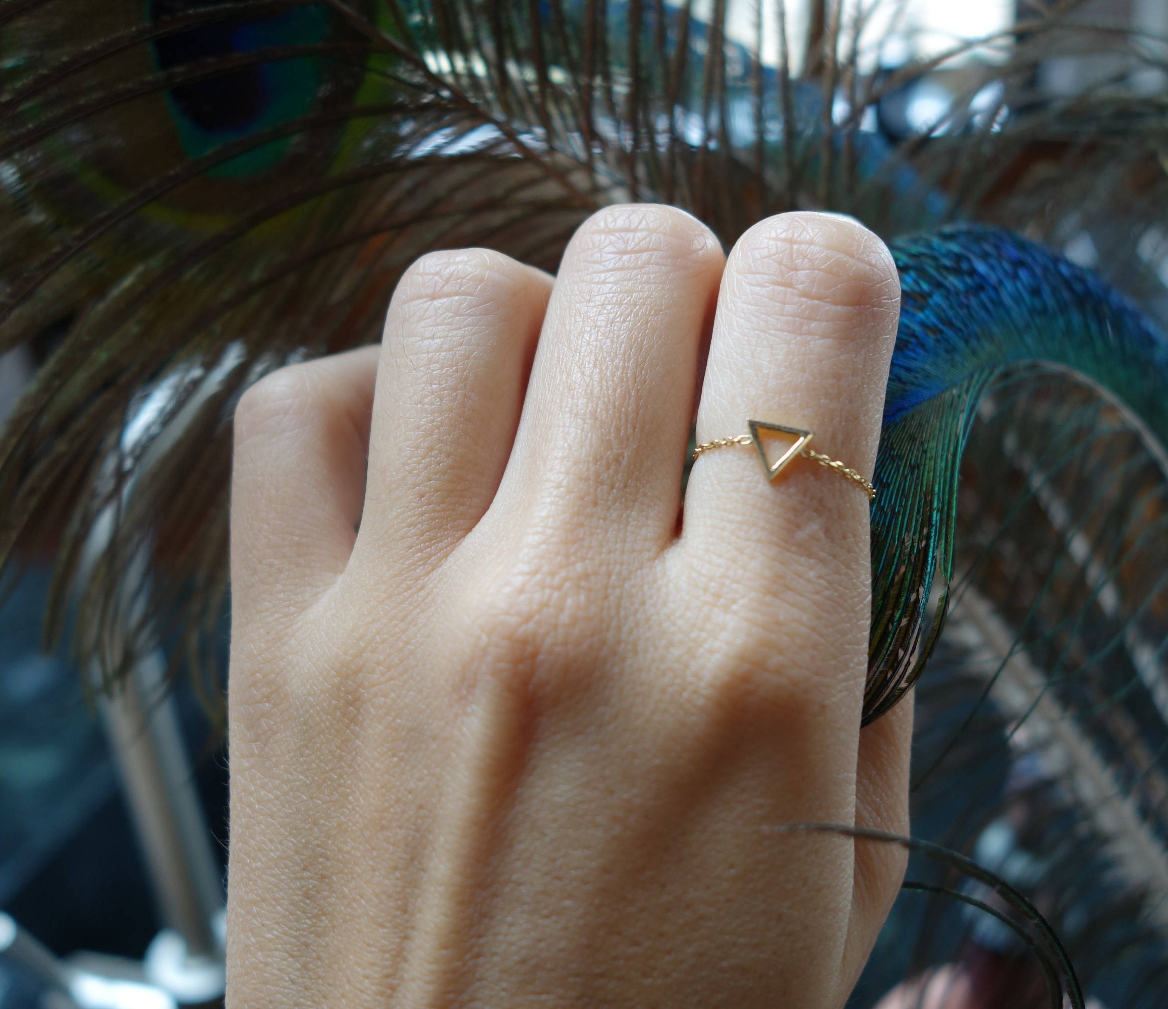 Triangle Chain Ring 18k Gold - Pen Triangle Gift Friend Mom Woman ...