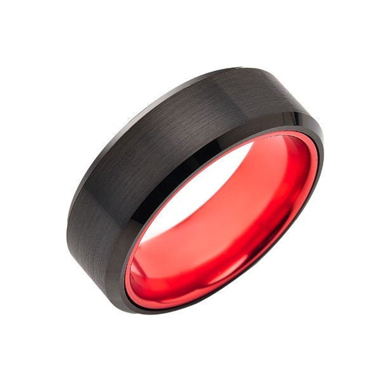 Red Mens Rings Black Gunmetal Brushed Ring Mens Wedding - Etsy