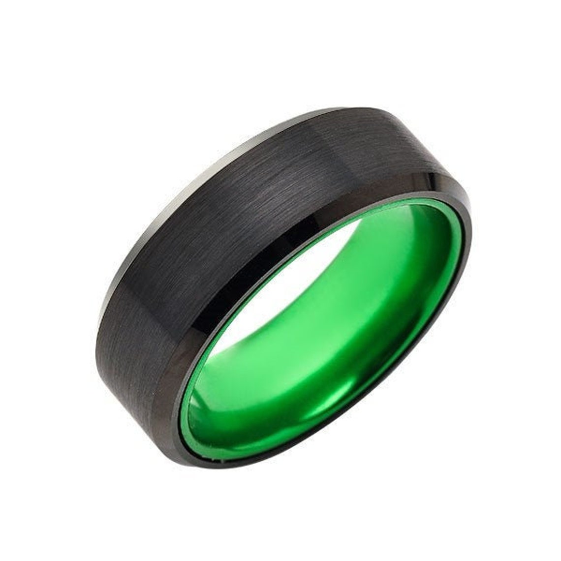 Green Mens Rings Black Gunmetal Brushed Ring Mens Wedding - Etsy