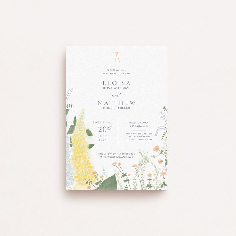 Wildflower Border Wedding Invitation, Template, Wildflower Invite ...