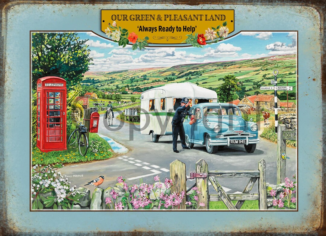 Village Bobby Always Ready to Help Nostalgic Summer Scene Metal Wall ...