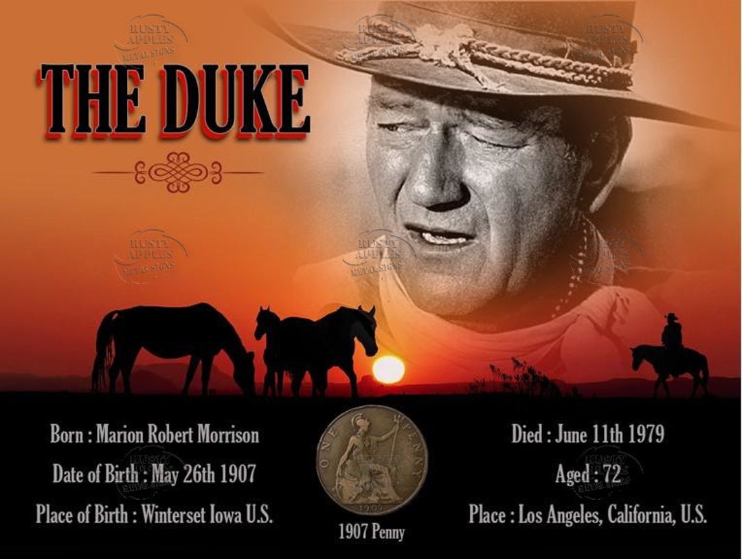 John Wayne the Duke Original 1907 Birth Penny Metal Designed Fact ...