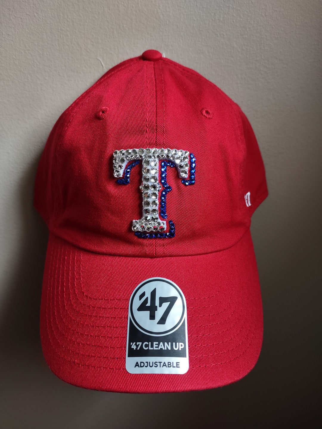 Bling Crystal Texas Rangers Red Adjustable Hat MLB Bling Hat Accented ...