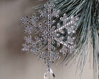 Bling Crystal Blue Iridescent Snowflake Ornament Silver Glitter Resin ...