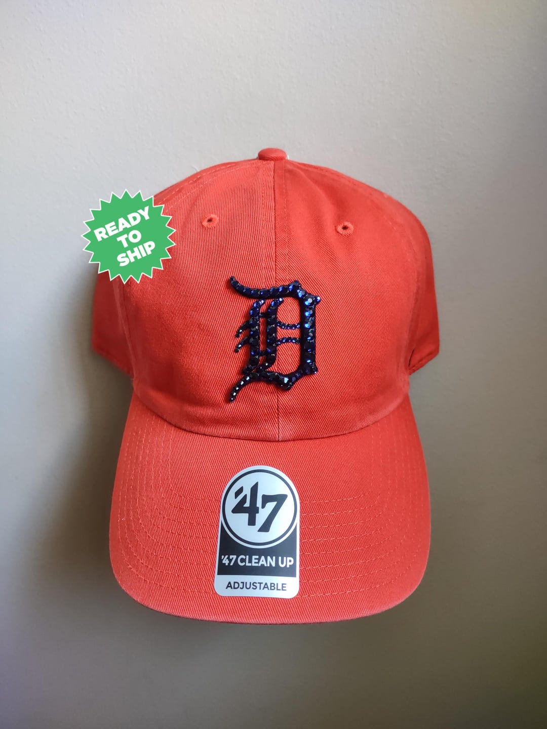 Bling Crystal Detroit Tigers Orange & Navy Adjustable Hat | MLB Bling ...