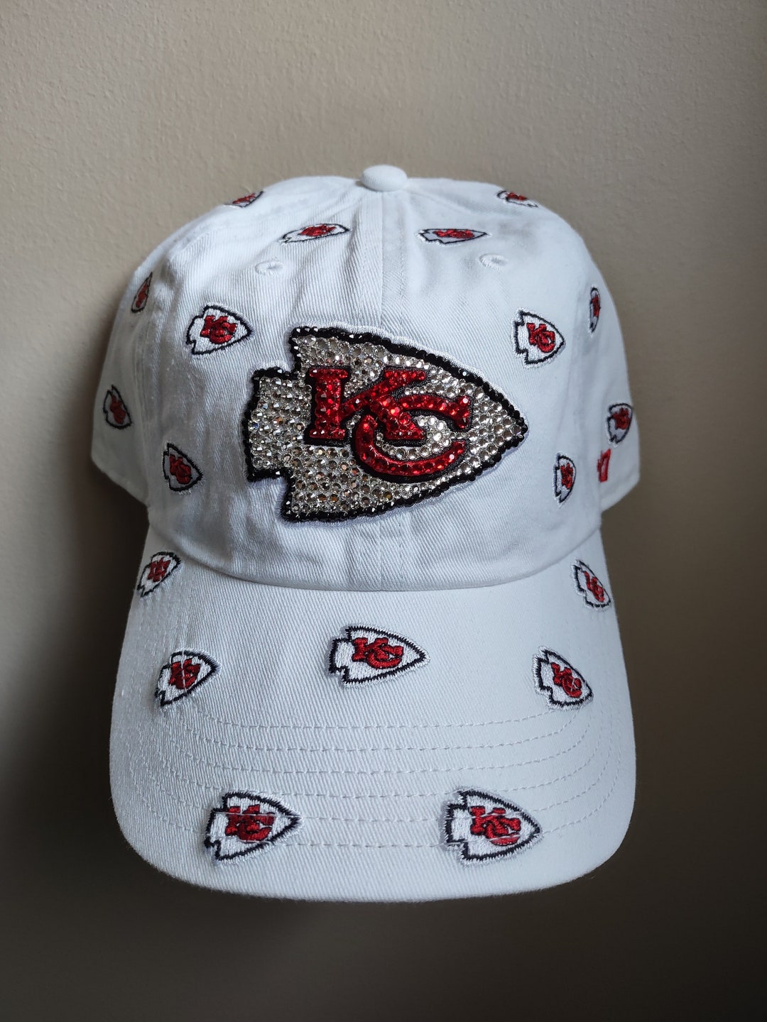 Bling Crystal Kansas City Chiefs White Adjustable Hat NFL Football ...