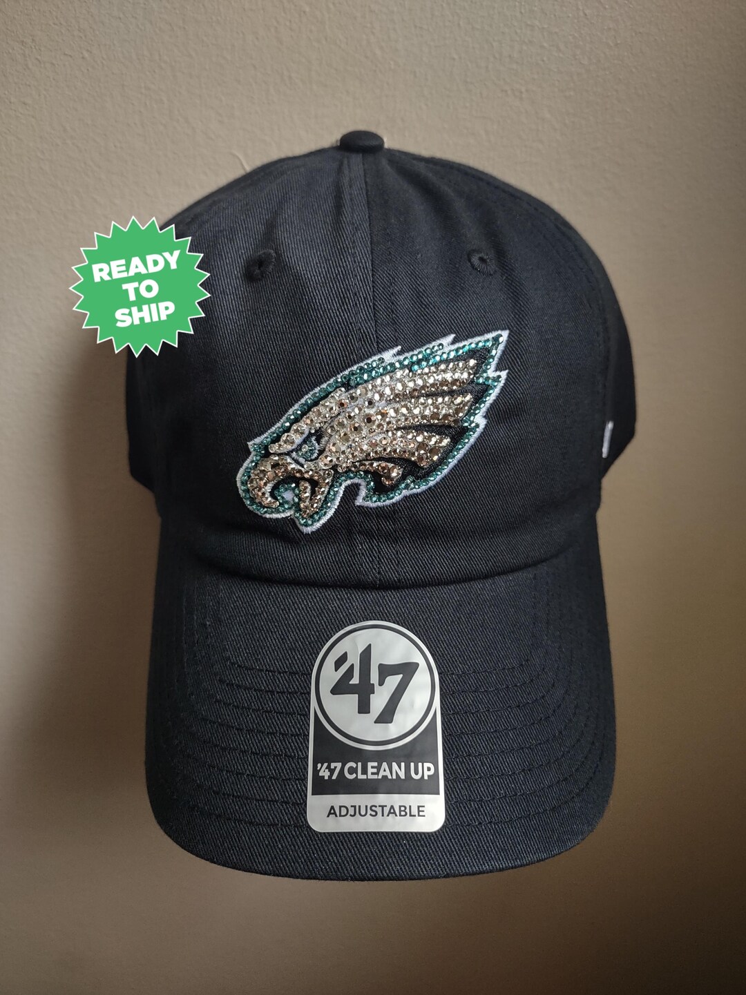 Bling Crystal Philadelphia Eagles Black Adjustable Hat | NFL Football ...