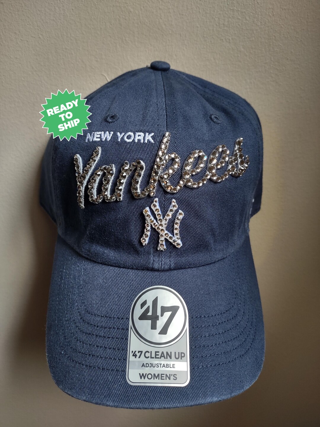 Bling Crystal New York Yankees Script Adjustable Hat | MLB Baseball ...