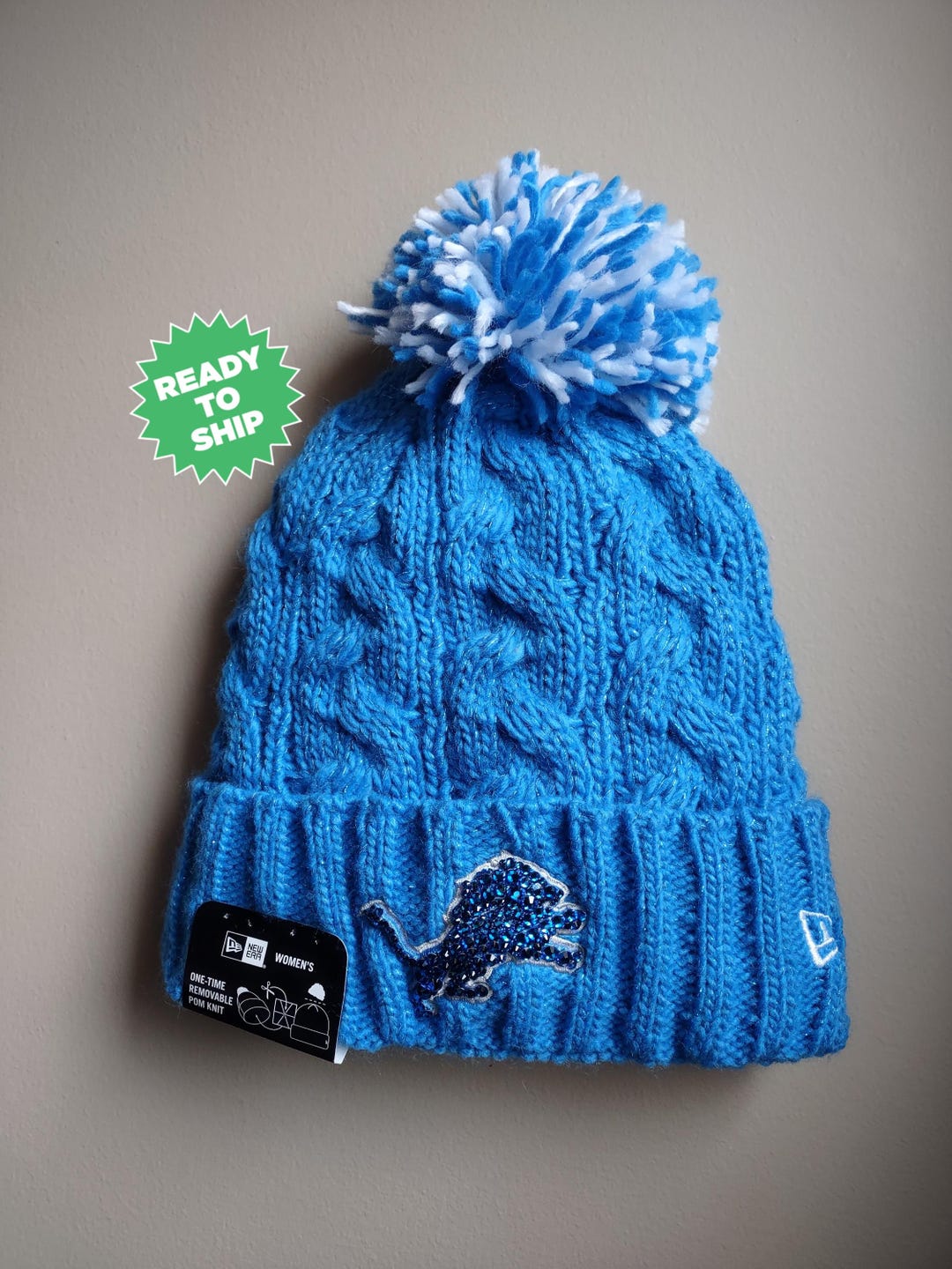 Bling Crystal Detroit Lions Blue Shimmer Winter Beanie | NFL Football ...