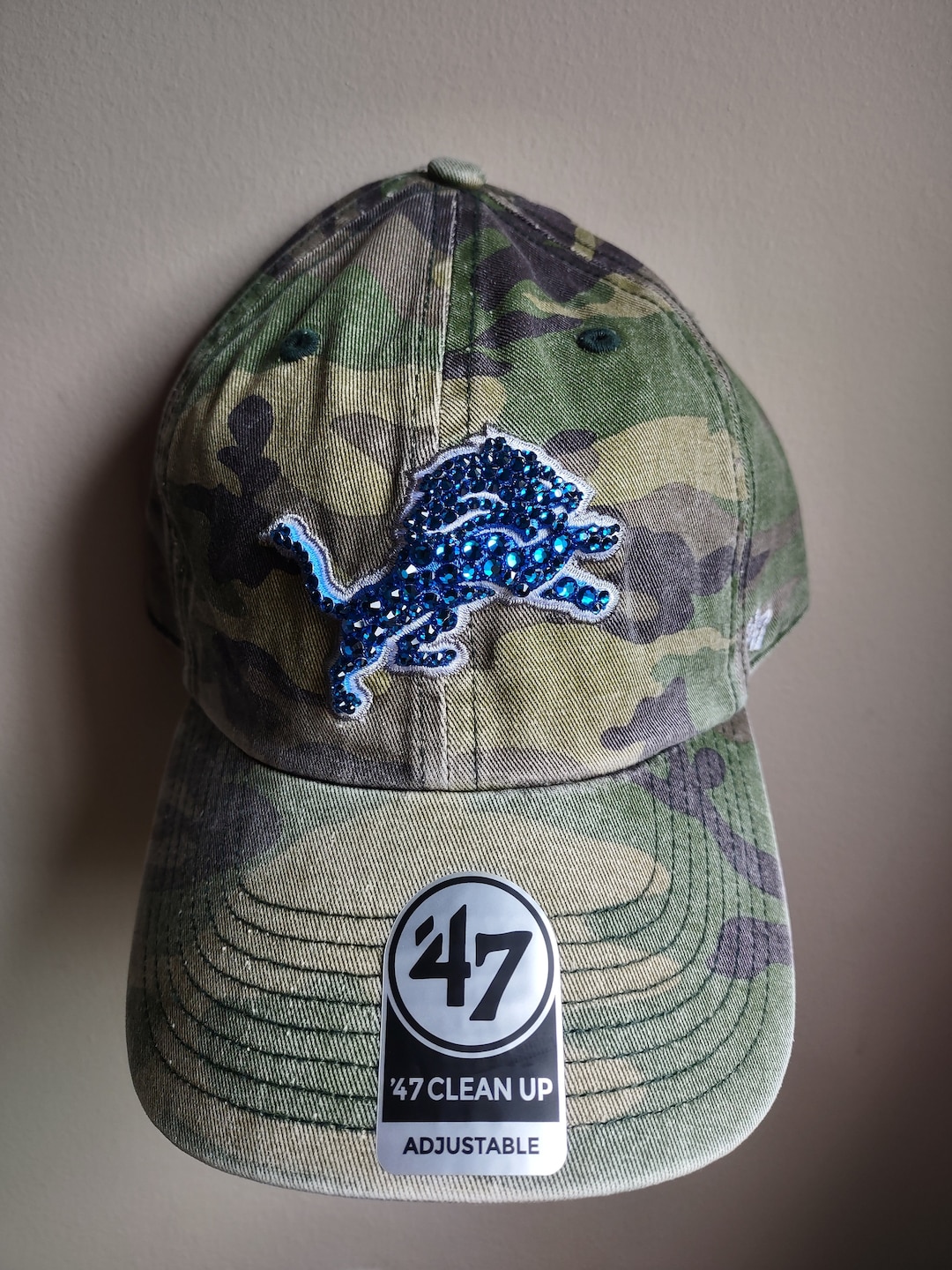 Bling Crystal Detroit Lions Camo Adjustable Hat NFL Football Bling Hat ...