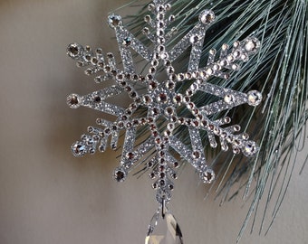 Bling Crystal Blue Iridescent Snowflake Ornament | Silver Glitter Resin ...