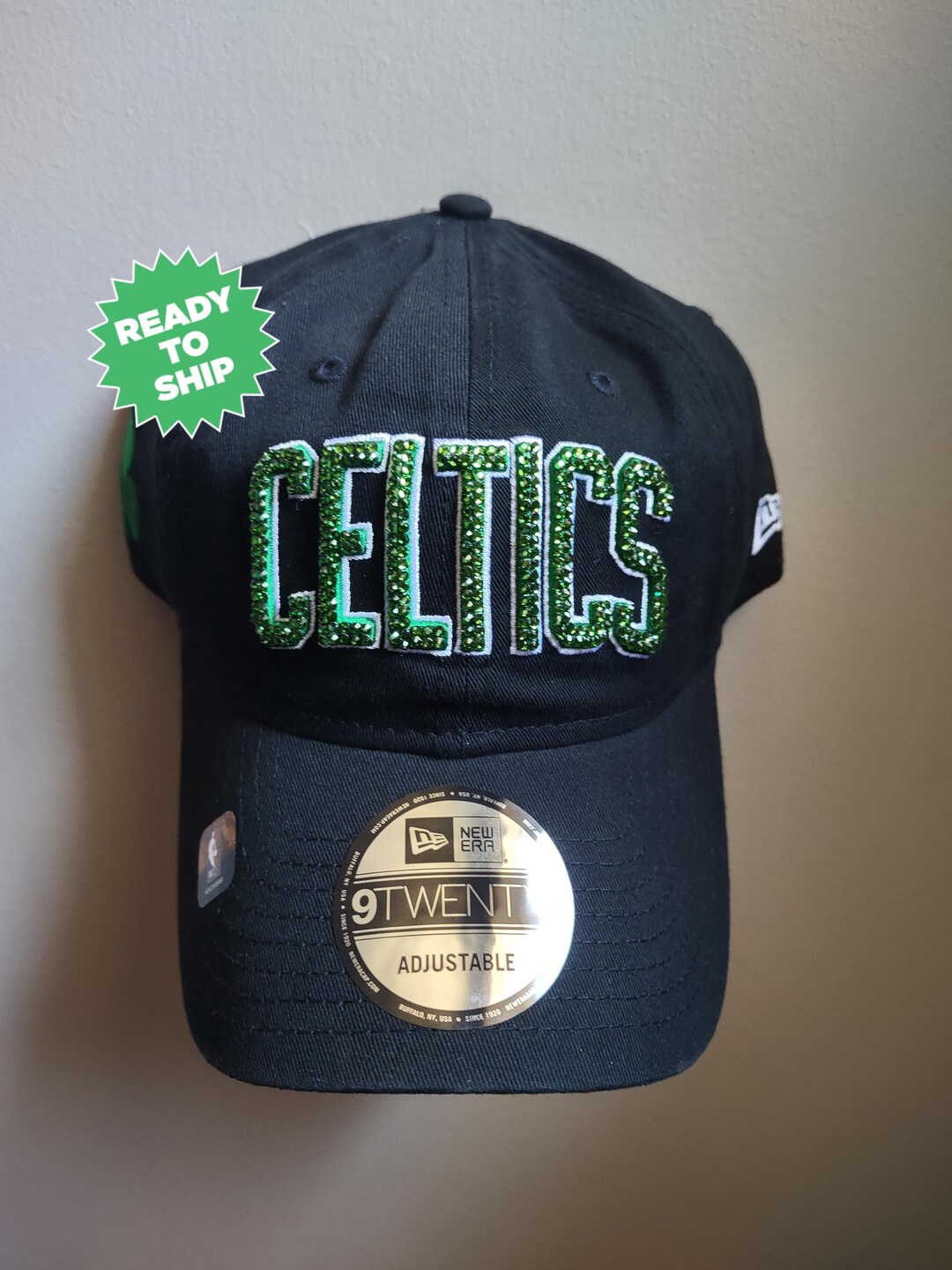 Bling Crystal Boston Celtics Script Black Adjustable Hat | NBA Bling ...