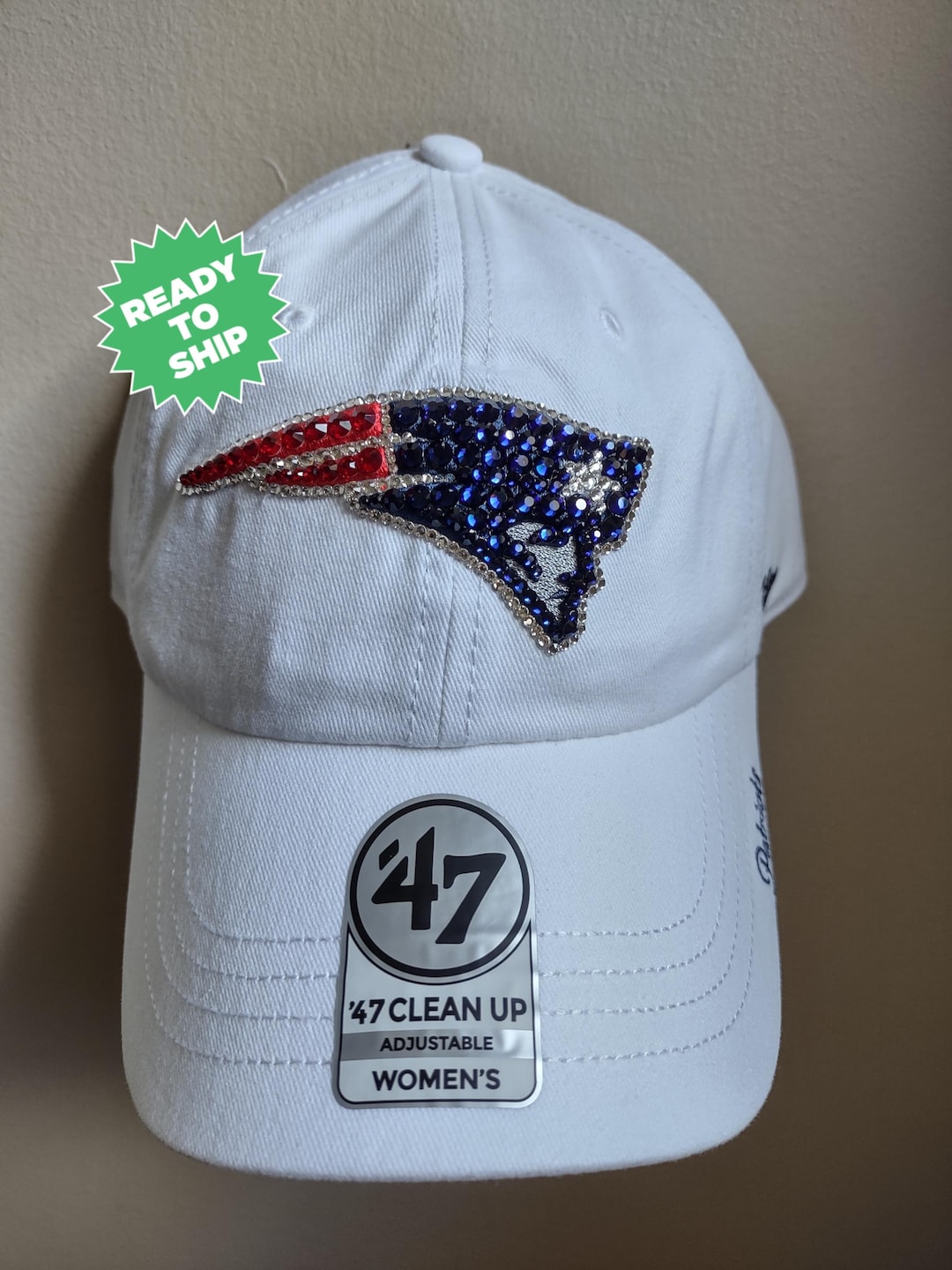 Bling Crystal New England Patriots White Adjustable Hat | NFL Bling Hat ...
