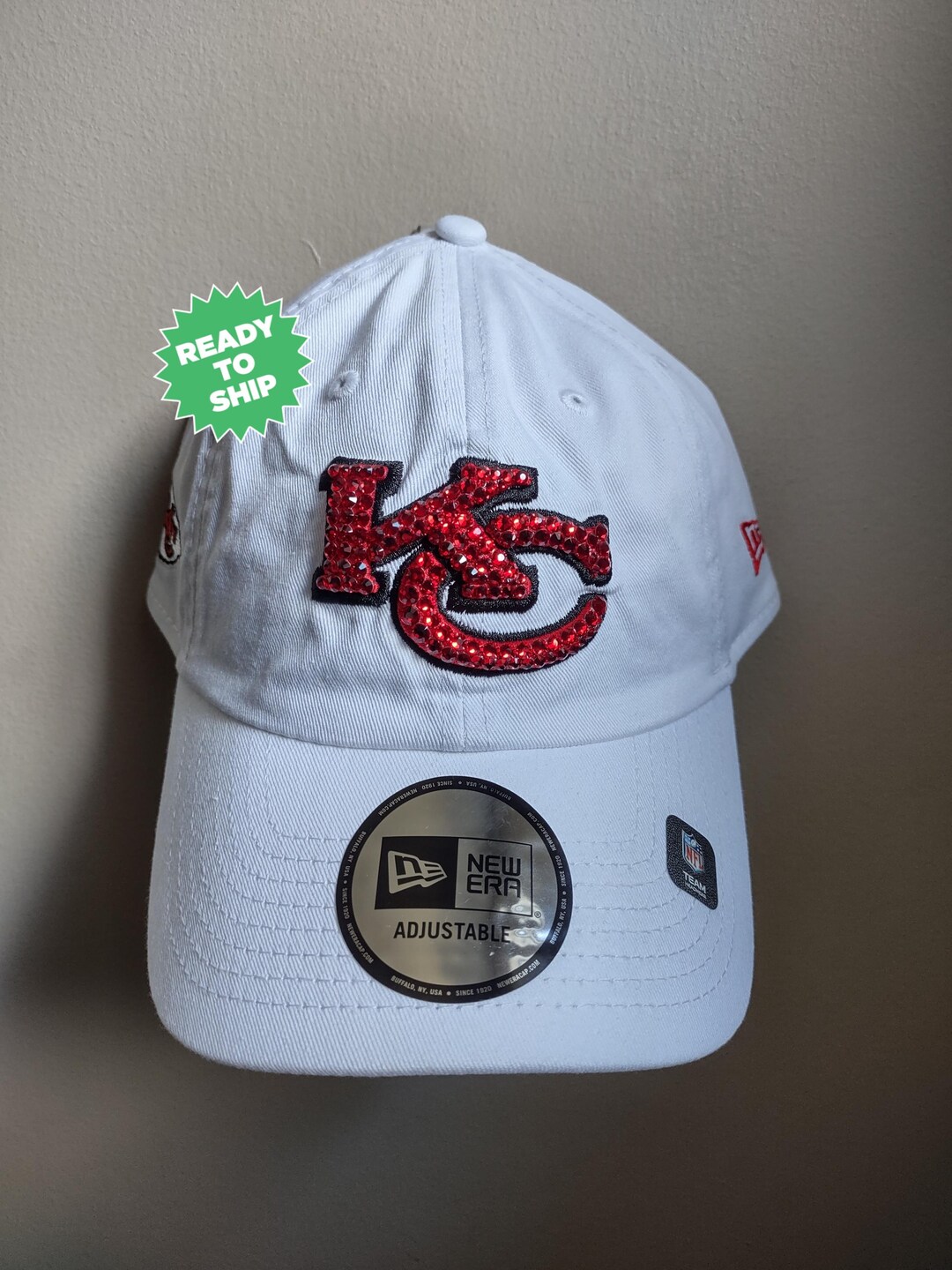 Bling Crystal Kansas City Chiefs KC Adjustable White Hat | NFL Football ...