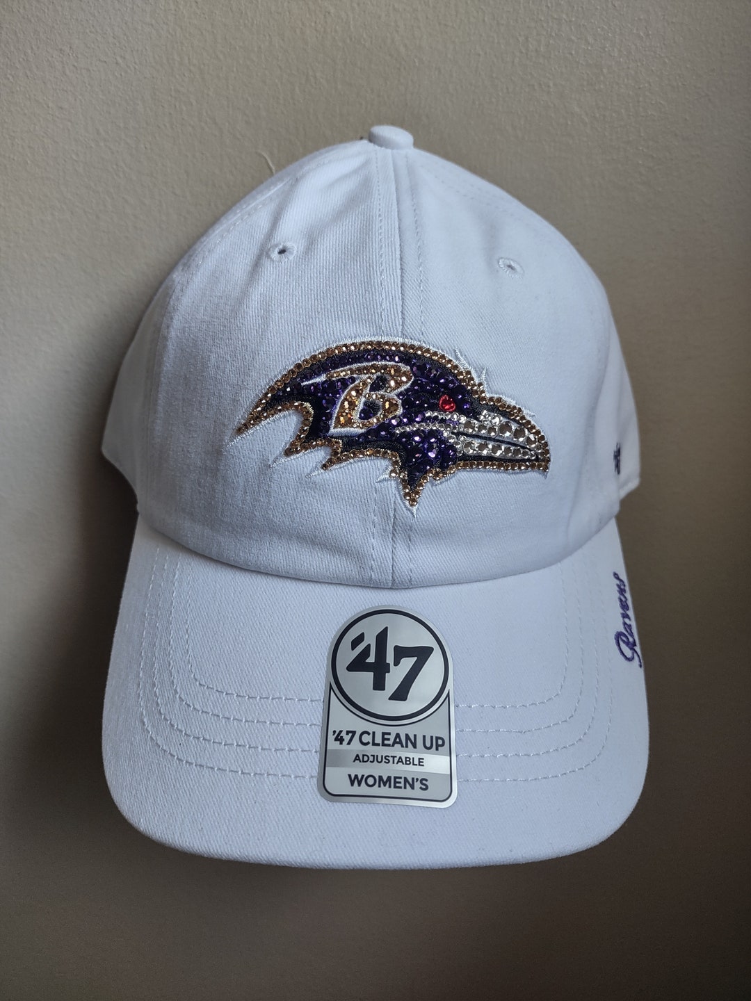 Bling Crystal Baltimore Ravens White Adjustable Hat NFL Bling Hat ...