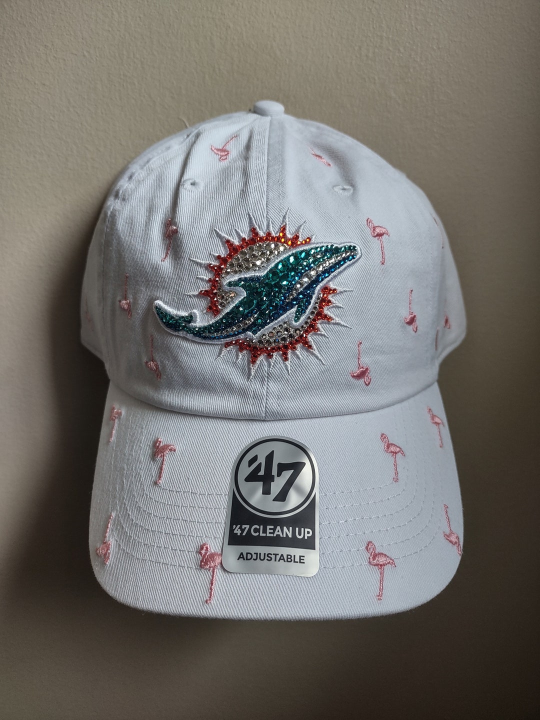 Bling Crystal Miami Dolphins White Adjustable Confetti Hat NFL Football ...
