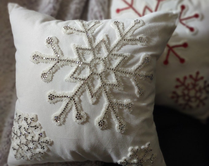 Crystal Snowflake White Accent Pillow Rhinestone Snowflake Pillow Bling ...