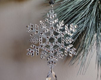 Bling Crystal Blue Iridescent Snowflake Ornament | Silver Glitter Resin ...