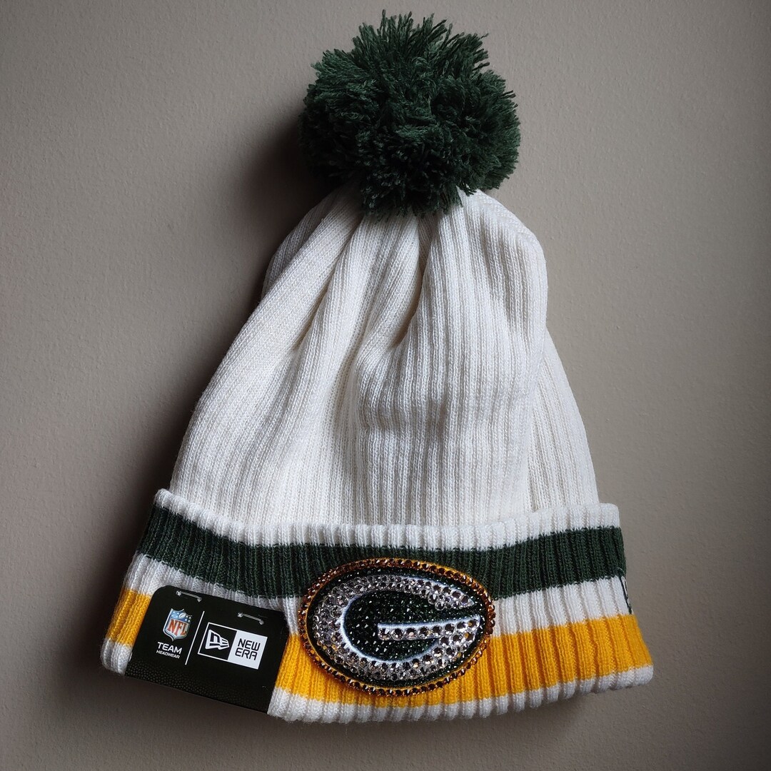 Bling Crystal Green Bay Packers Cream Winter Beanie Hat NFL Football ...