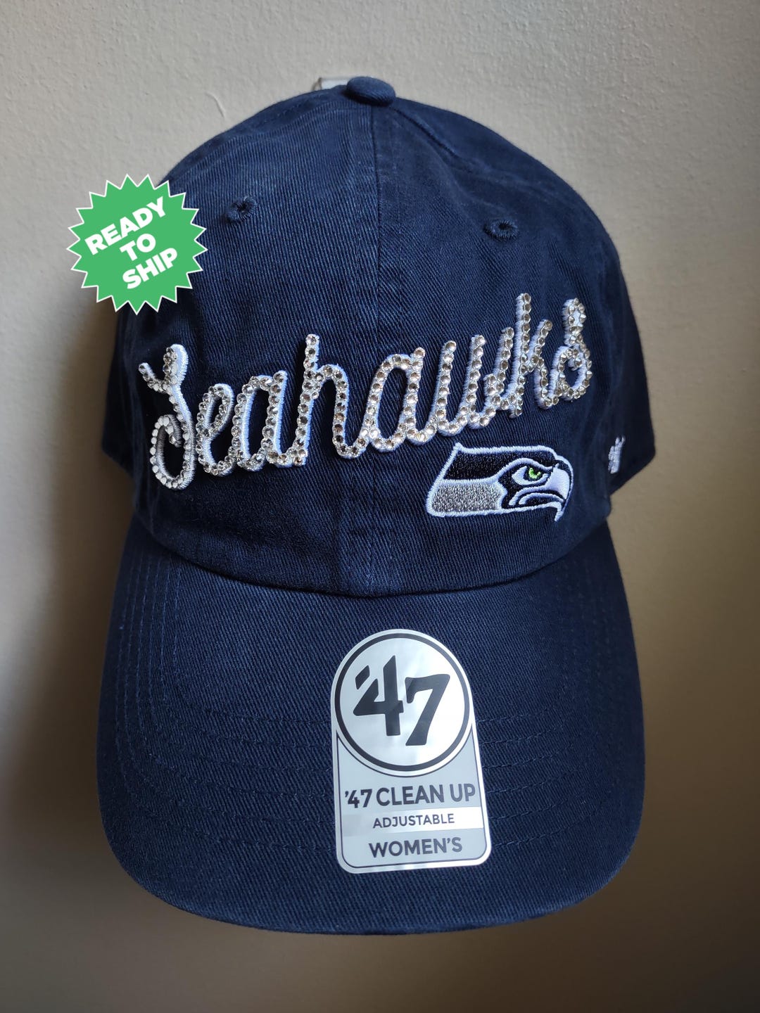 Bling Crystal Seattle Seahawks Script Navy Blue Adjustable Hat | NFL ...