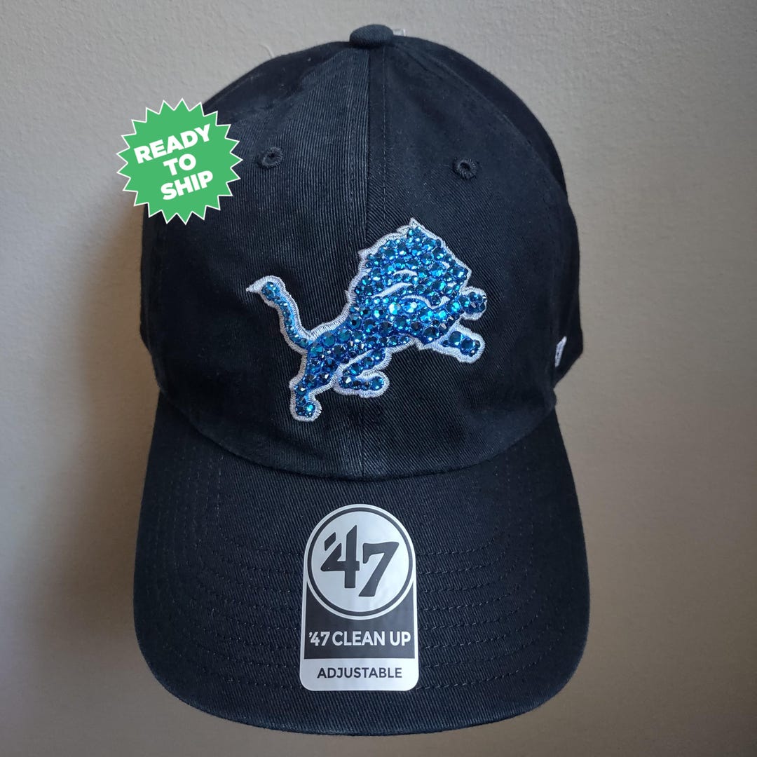 Bling Crystal Detroit Lions Black Adjustable Hat | NFL Football Bling ...